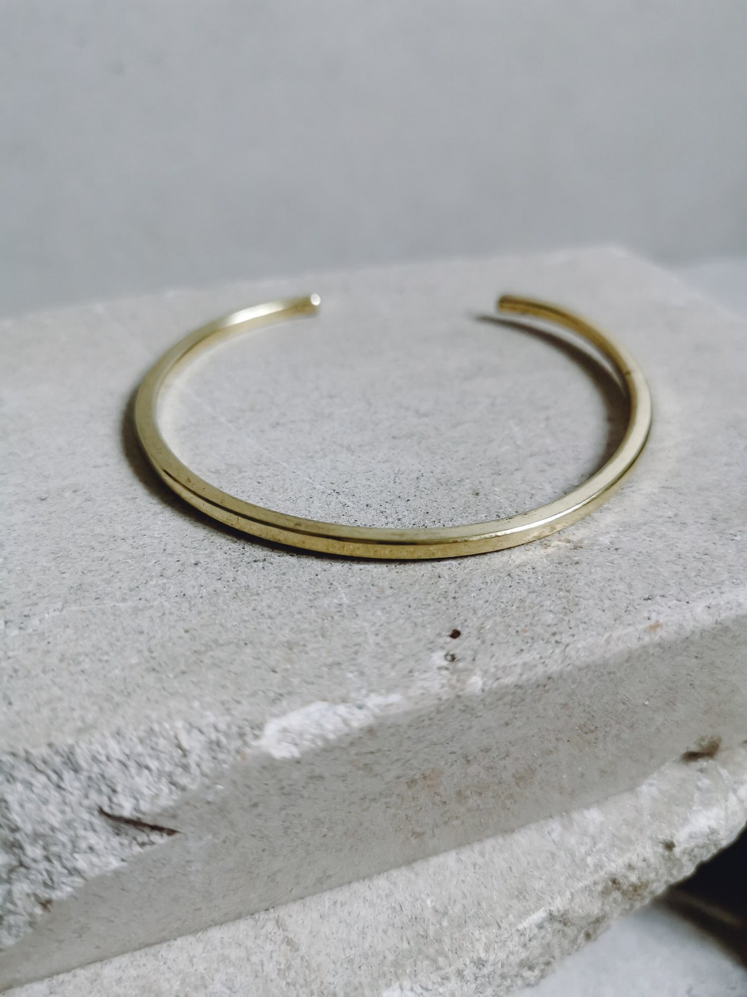 Minimalist Thin Bangle Made of Golden Brass, Adjustable - Etsy UK