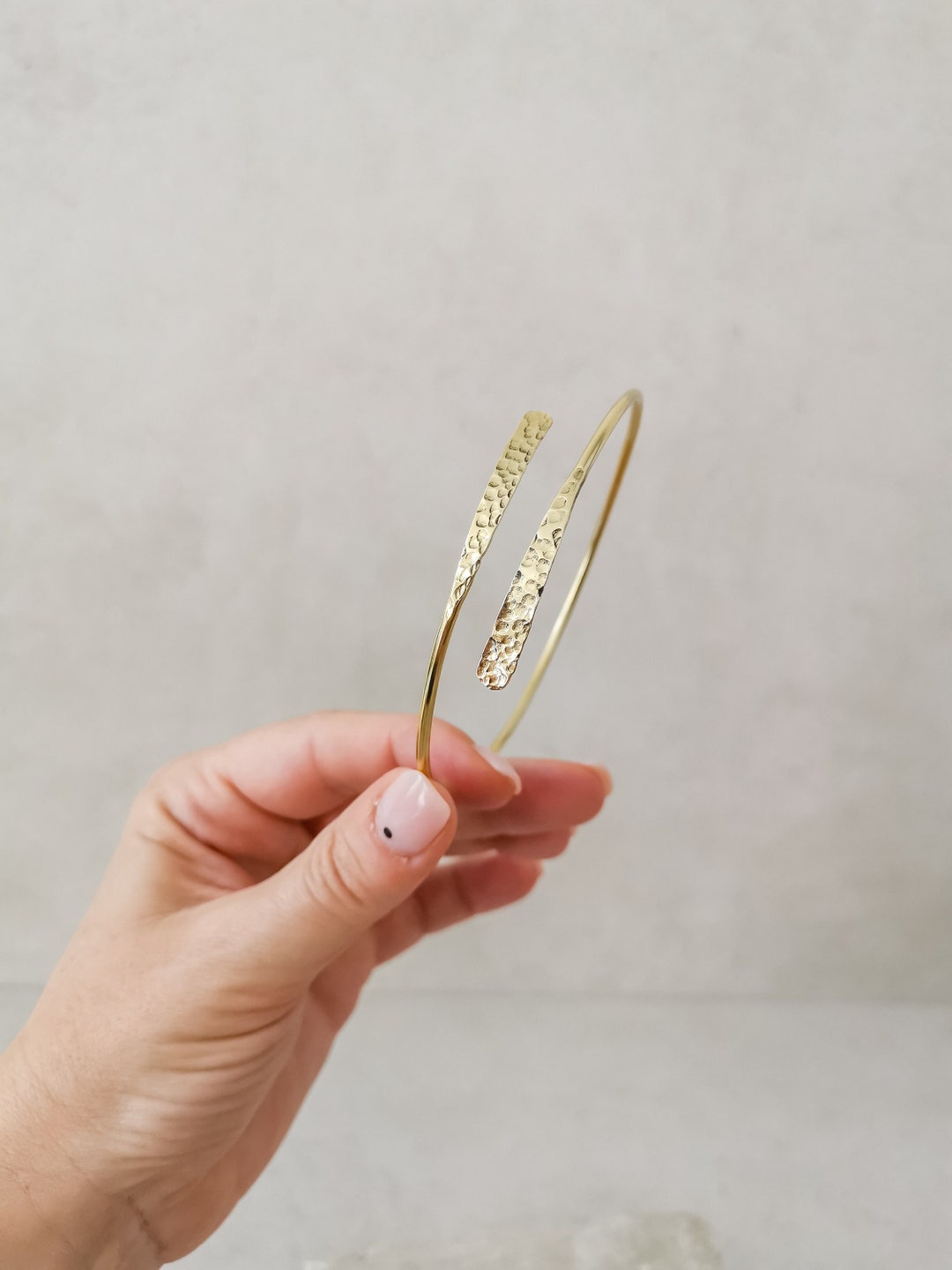 Golden Adjustable Upper Arm Bracelet, Hammered Textured, Brass Upper ...