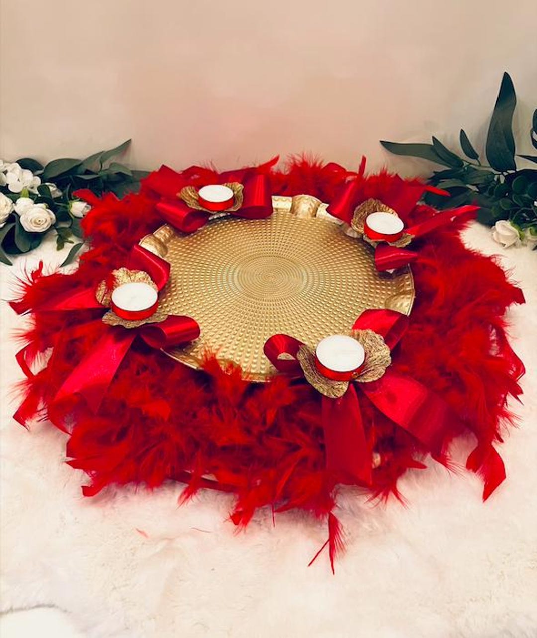 Henna Tray, Henna Plate, Red, Henna Evening, Roses, Feather Boa, Gold ...