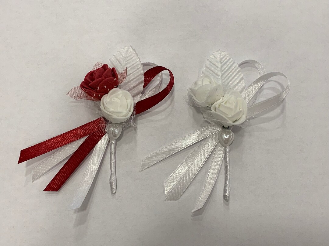 Groom Button Flower Pin Dark Red Burgundy White Decorative Leaf ...