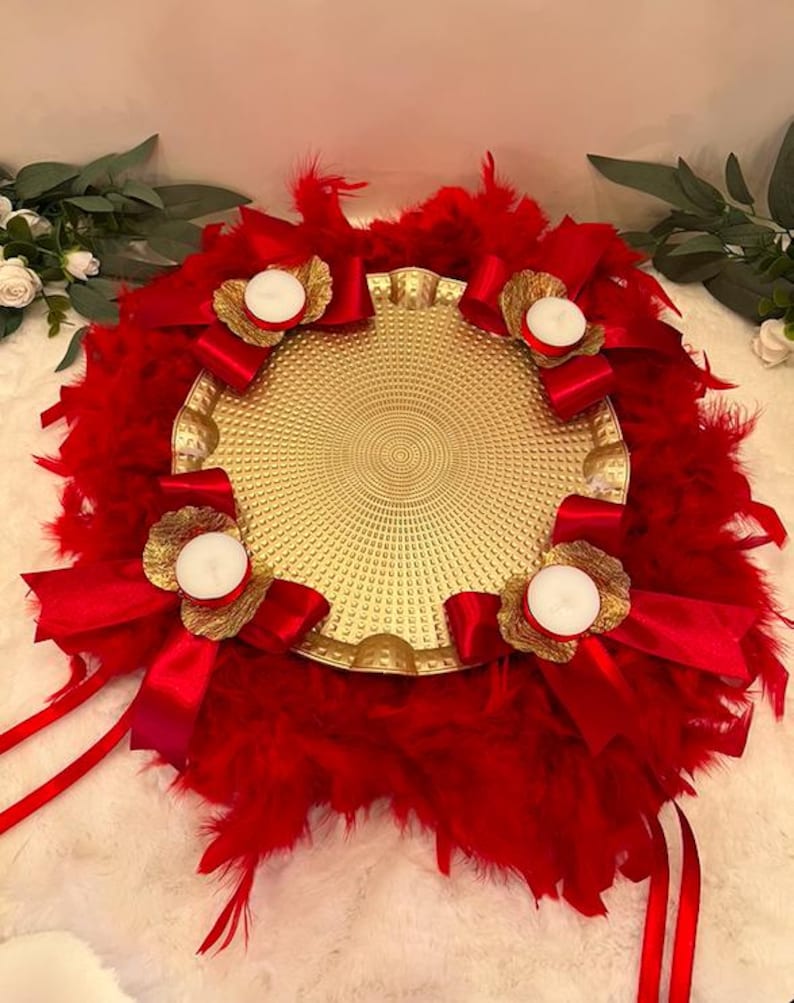 Hennatablett, Hennateller, Rot, Hennaabend, Rosen, Federboa, Gold ...