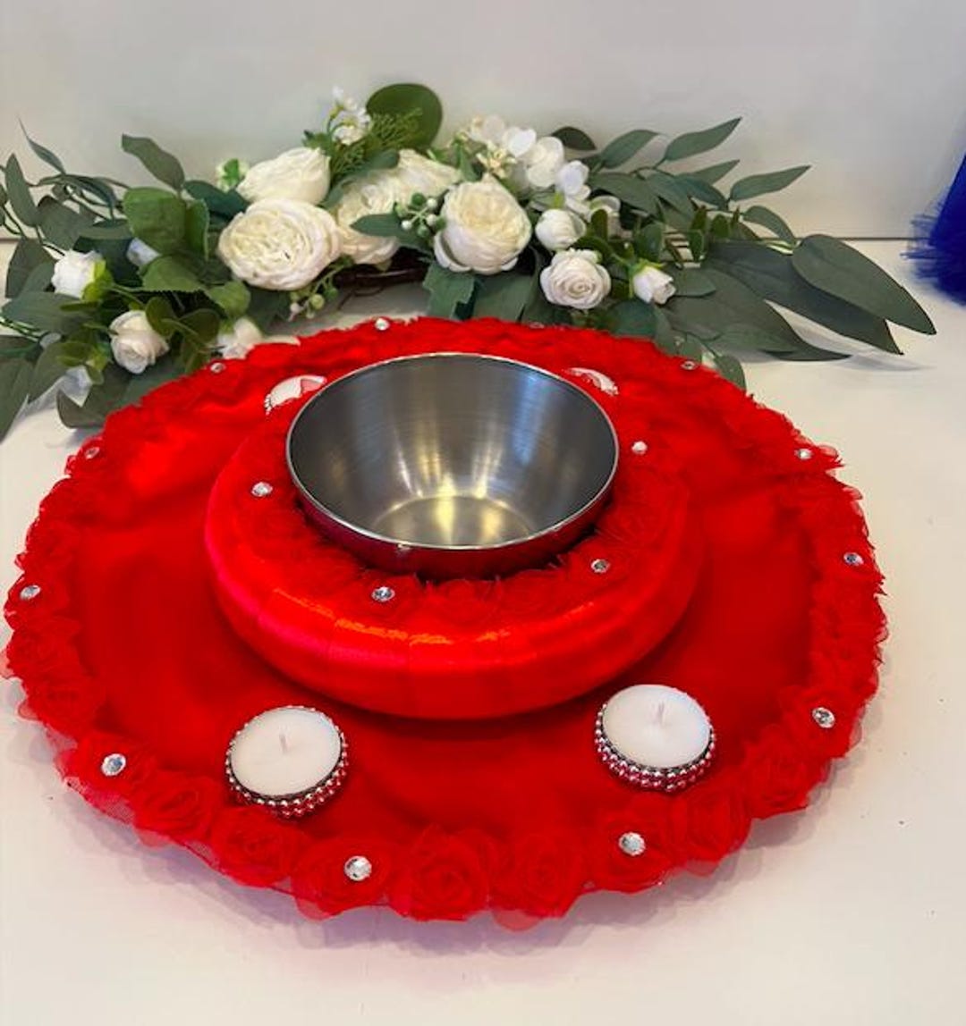 Henna Tray Henna Plate Flowers Henna Evening Tea Lights Red Golden ...
