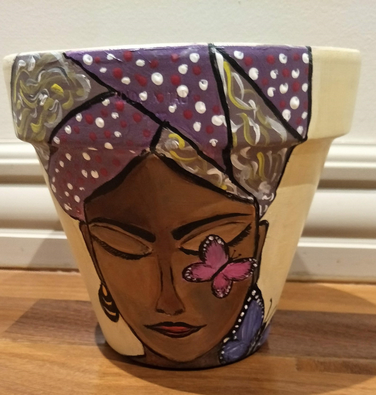 Hand Painted Terracotta Pot 15cm X 17cm Character Faces - Etsy