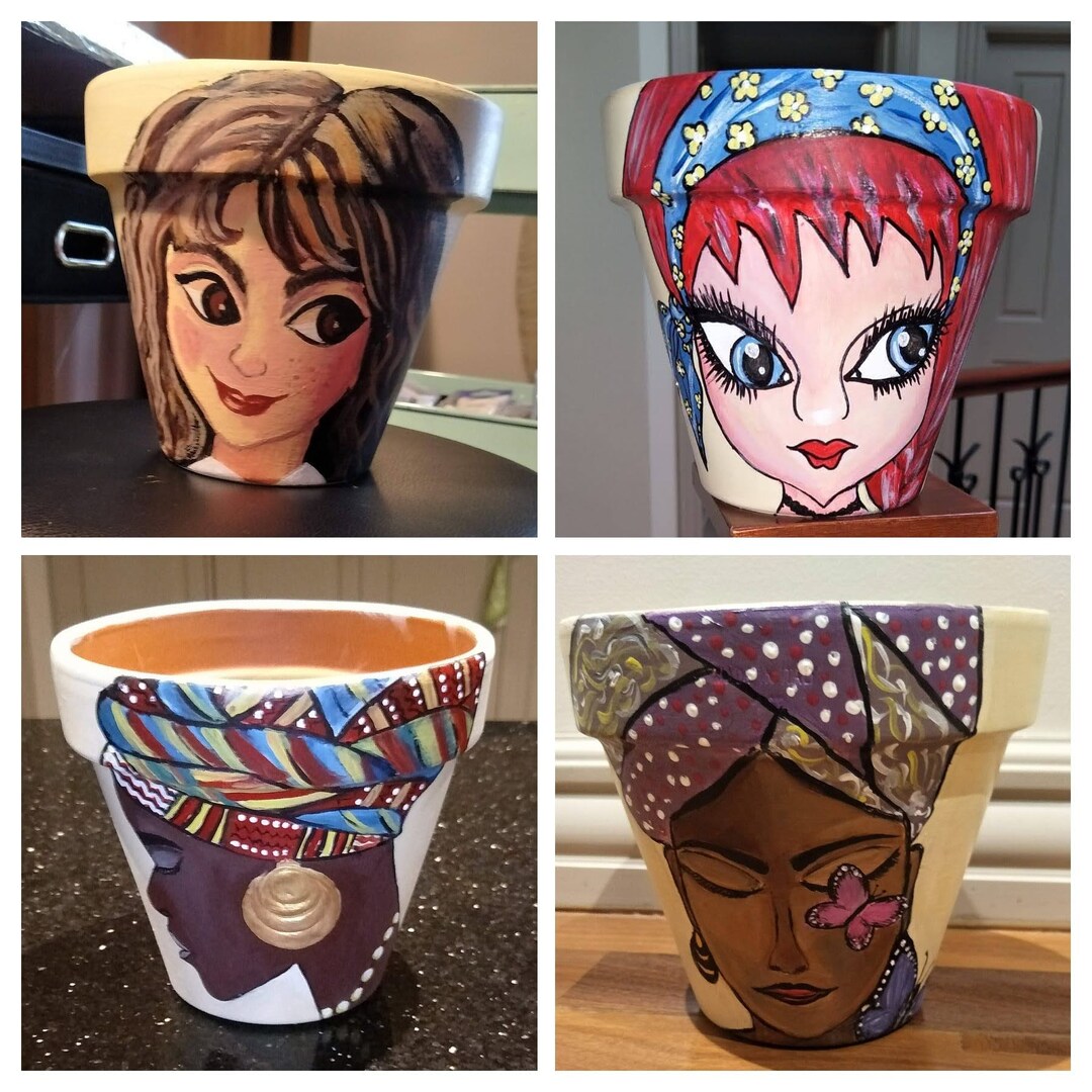 Hand Painted Terracotta Pot 15cm X 17cm Character Faces - Etsy