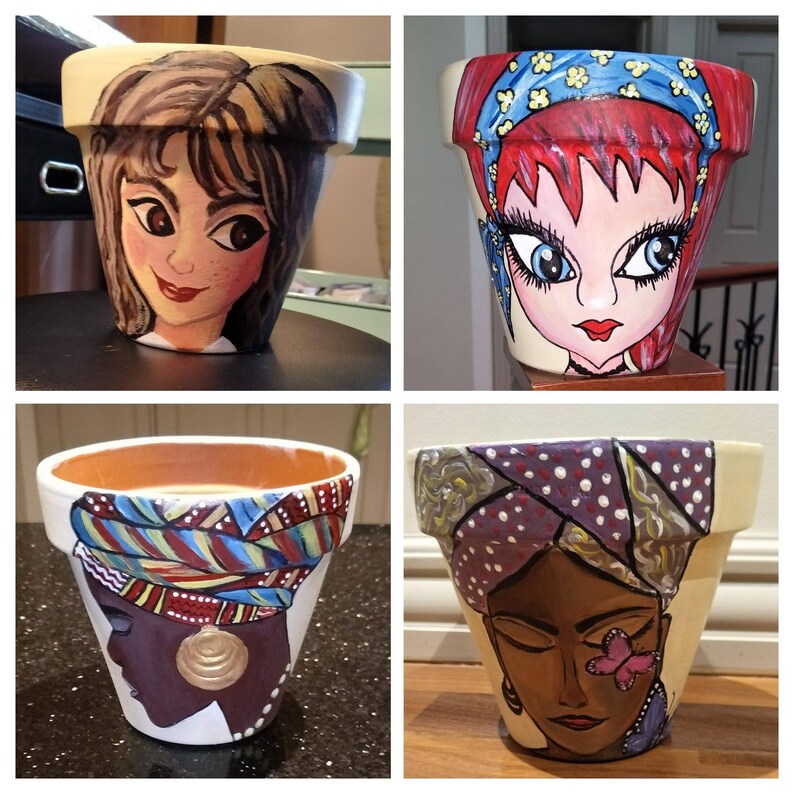 Hand Painted Terracotta Pot 15cm X 17cm Character Faces - Etsy
