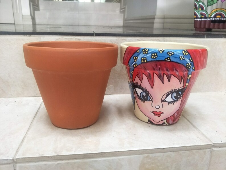 Hand Painted Terracotta Pot 15cm X 17cm Character Faces - Etsy