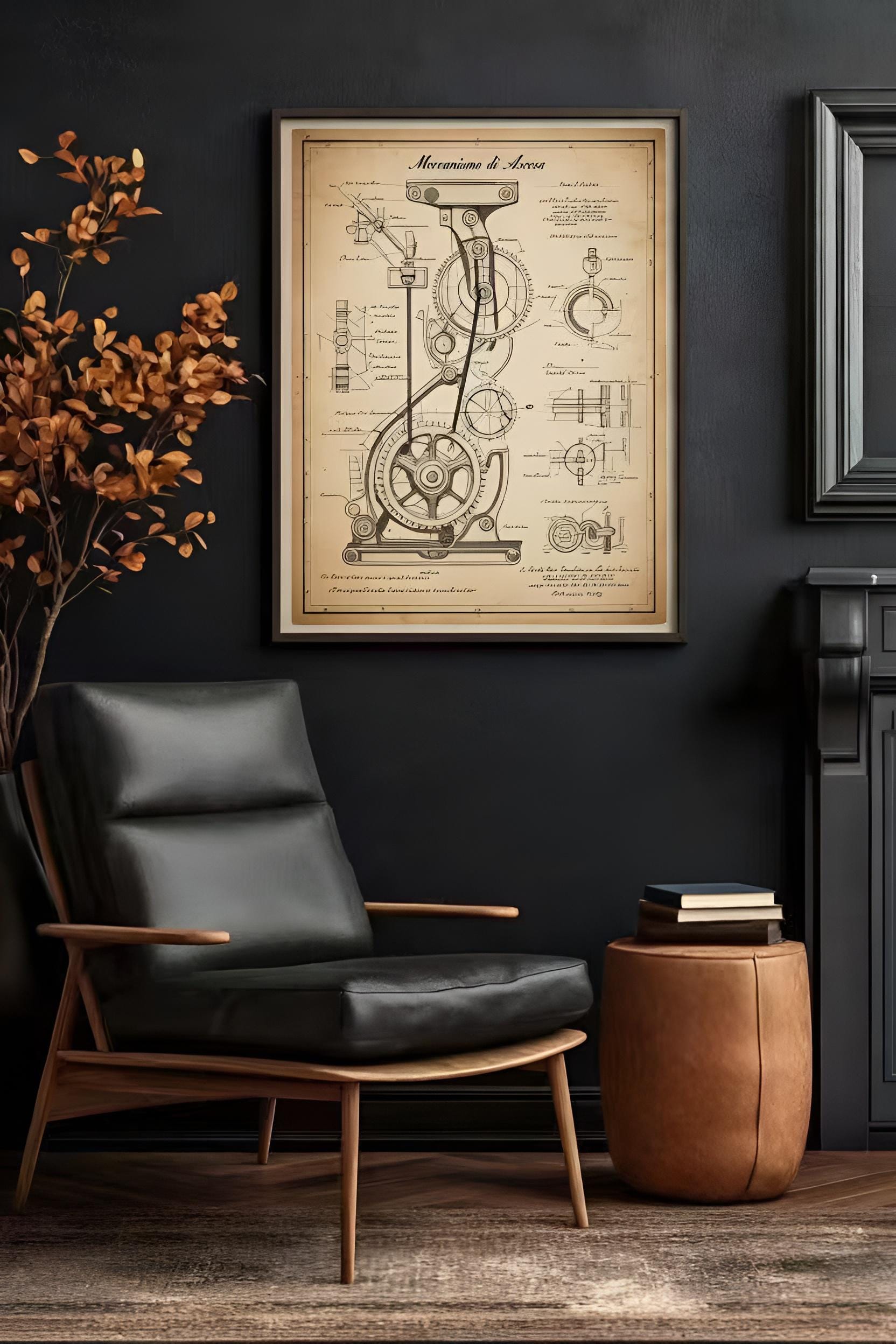 Vintage Mechanical Blueprint Poster, Steampunk Invention Drawing ...