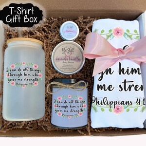 Christian T-shirt Gift Box- Philippians 4 13, Custom Candle, T-shirt ...