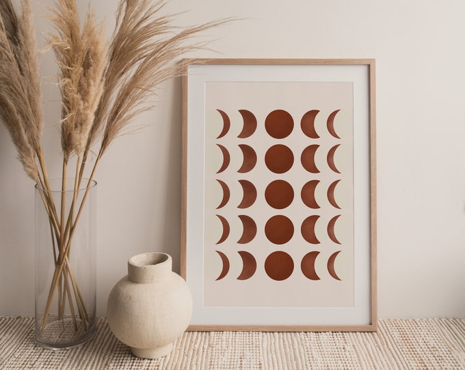 Moon Phases Poster, Boho Moon Wall Decor, Neural Moon Print, Neutral ...