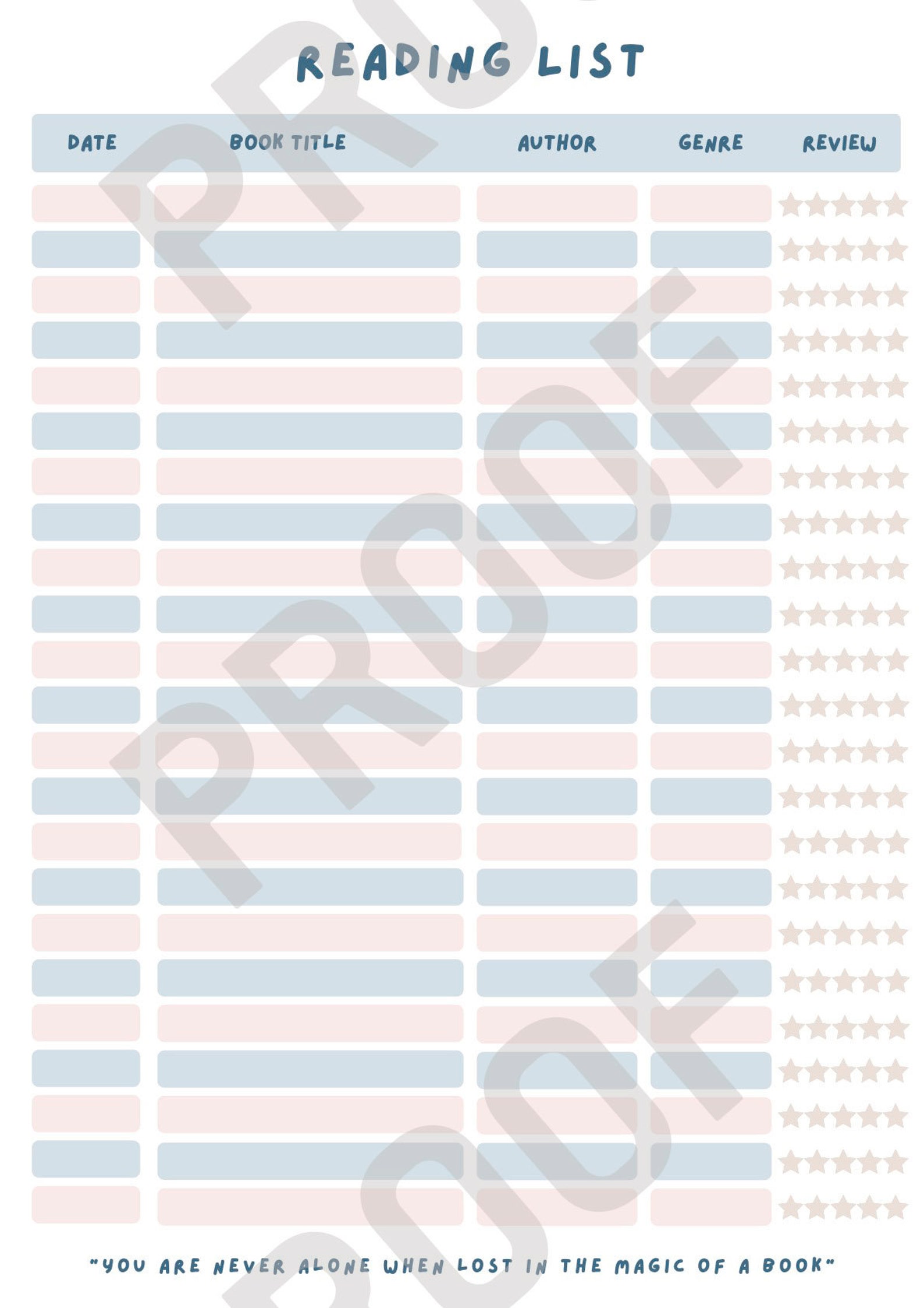 Printable Reading List Reading Tracker Downloadable - Etsy