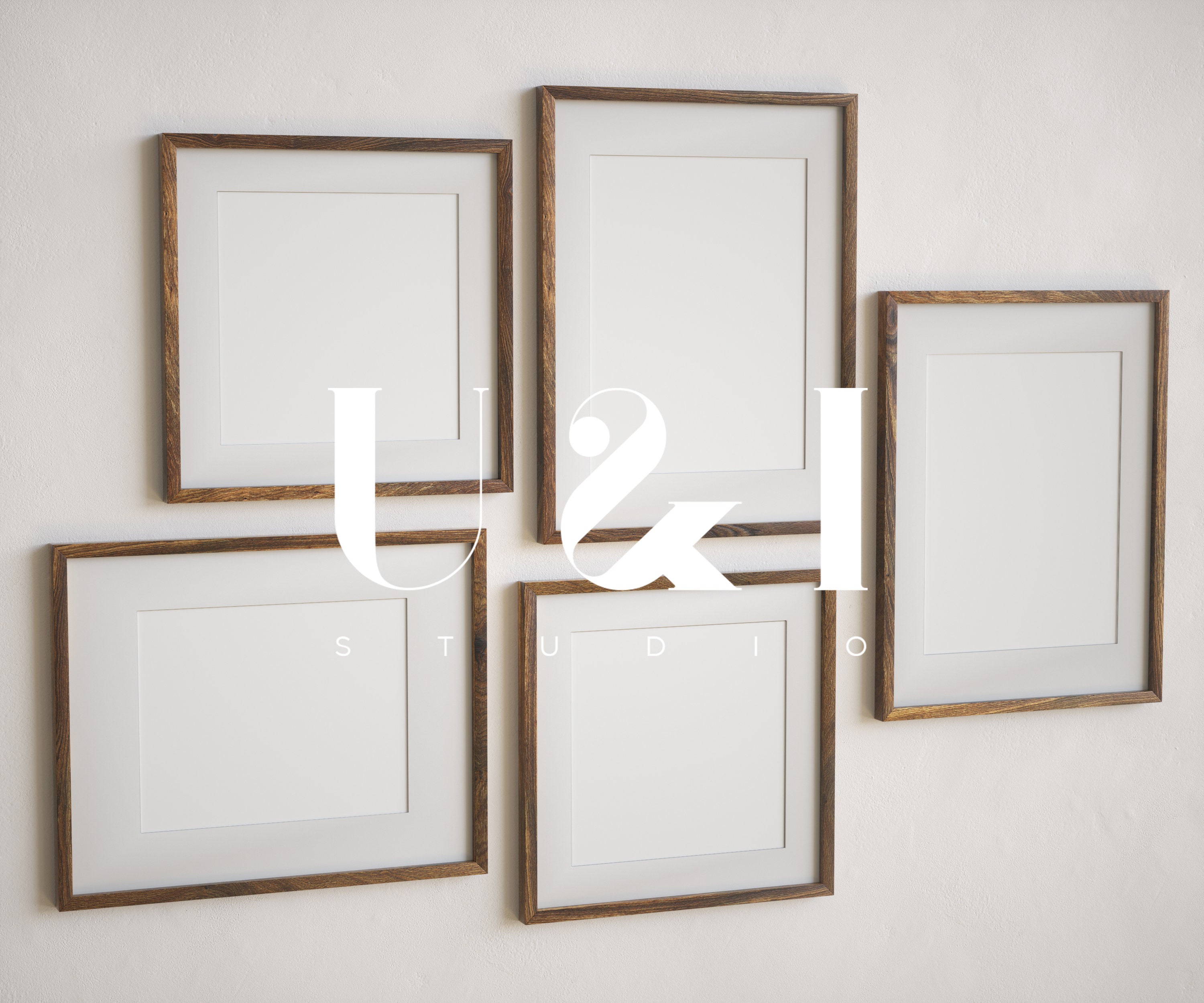 Gallery Frame Set of 5 Frames Minimalist Mockup Walnut Wood - Etsy
