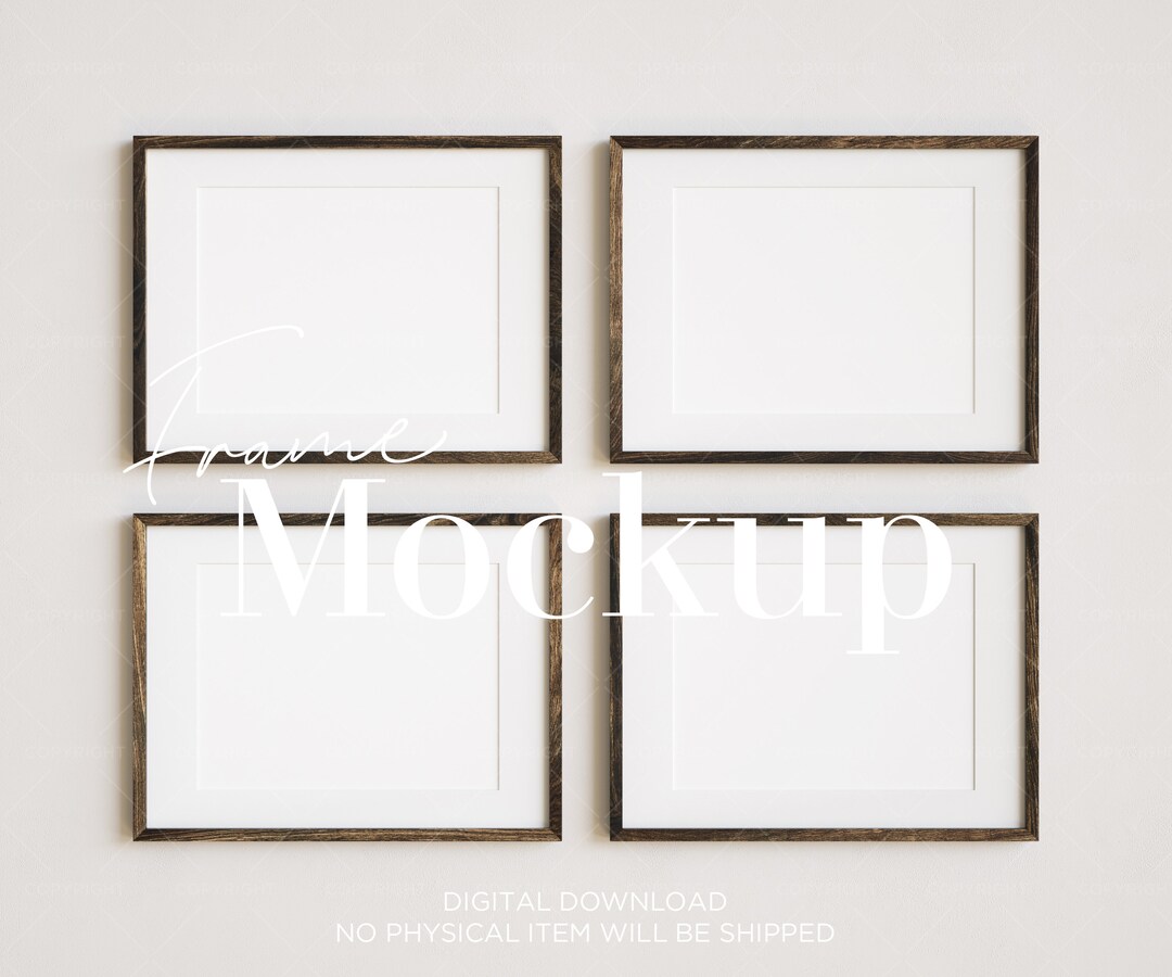 4 Frames Mockup, 3:4 Ratio, Dark Frame Mockup With Passepartout, Walnut ...