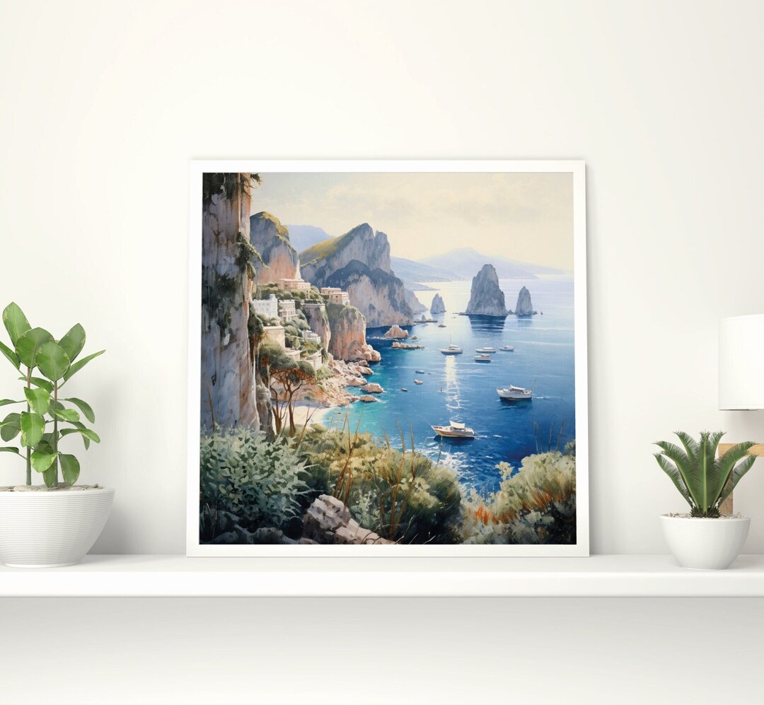 Capri, Itália, Italy, Mediterranean Sea, Watercolour, Instant Download ...