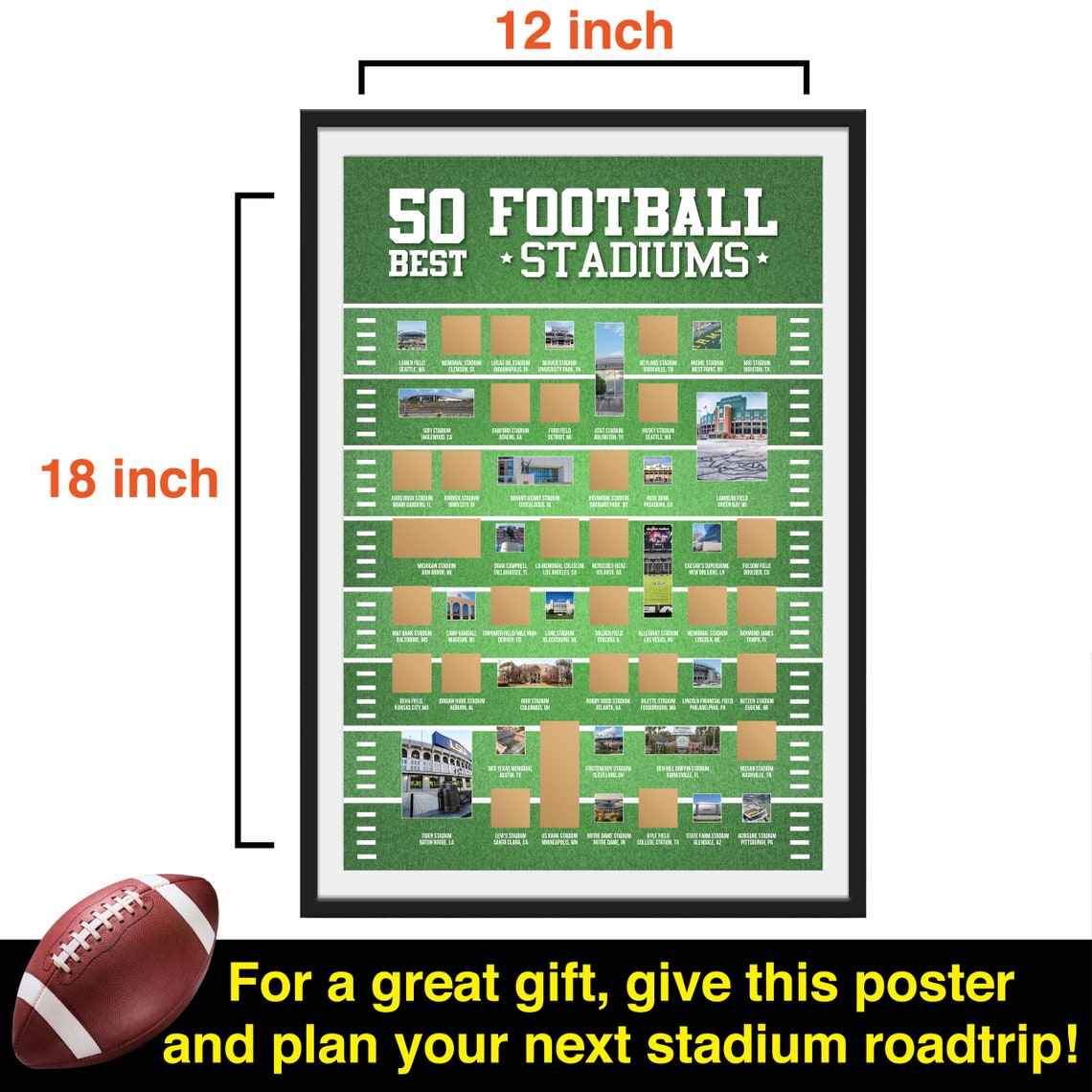 50 Best Football Stadiums Scratch off Poster, Football Stadium Bucket ...