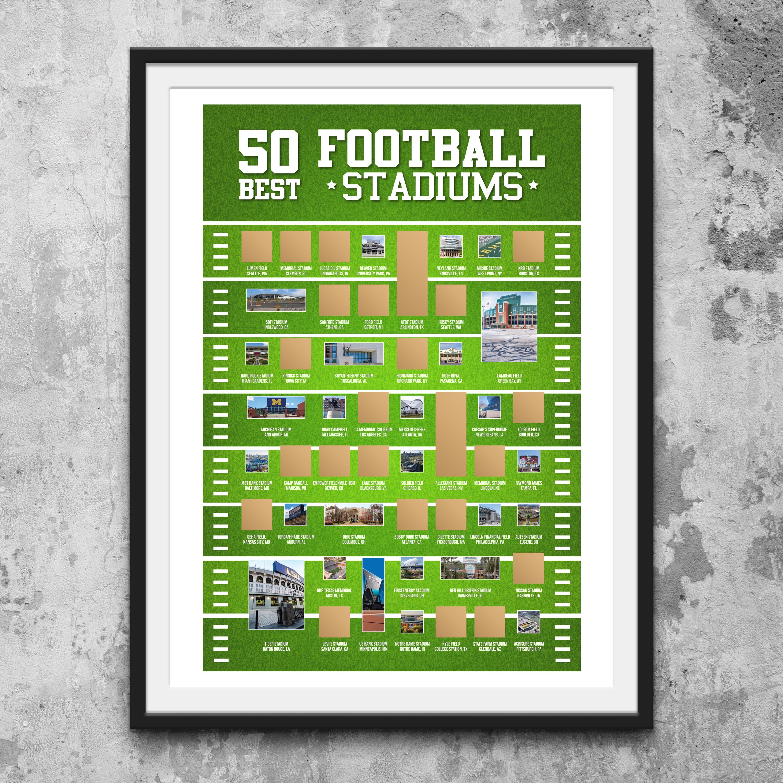 50 Best Football Stadiums Scratch off Poster, Football Stadium Bucket ...