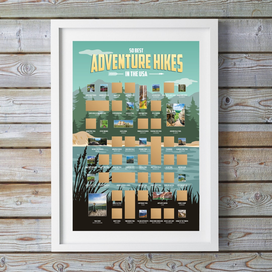 50 Adventure Hikes Scratch off Poster, Hiking Bucket List, Unique ...