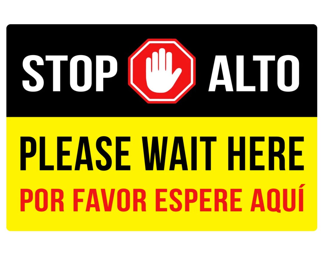Bilingual Wait Here Floor Decals (5 per Pack) - Wait Here Floor Sticker ...