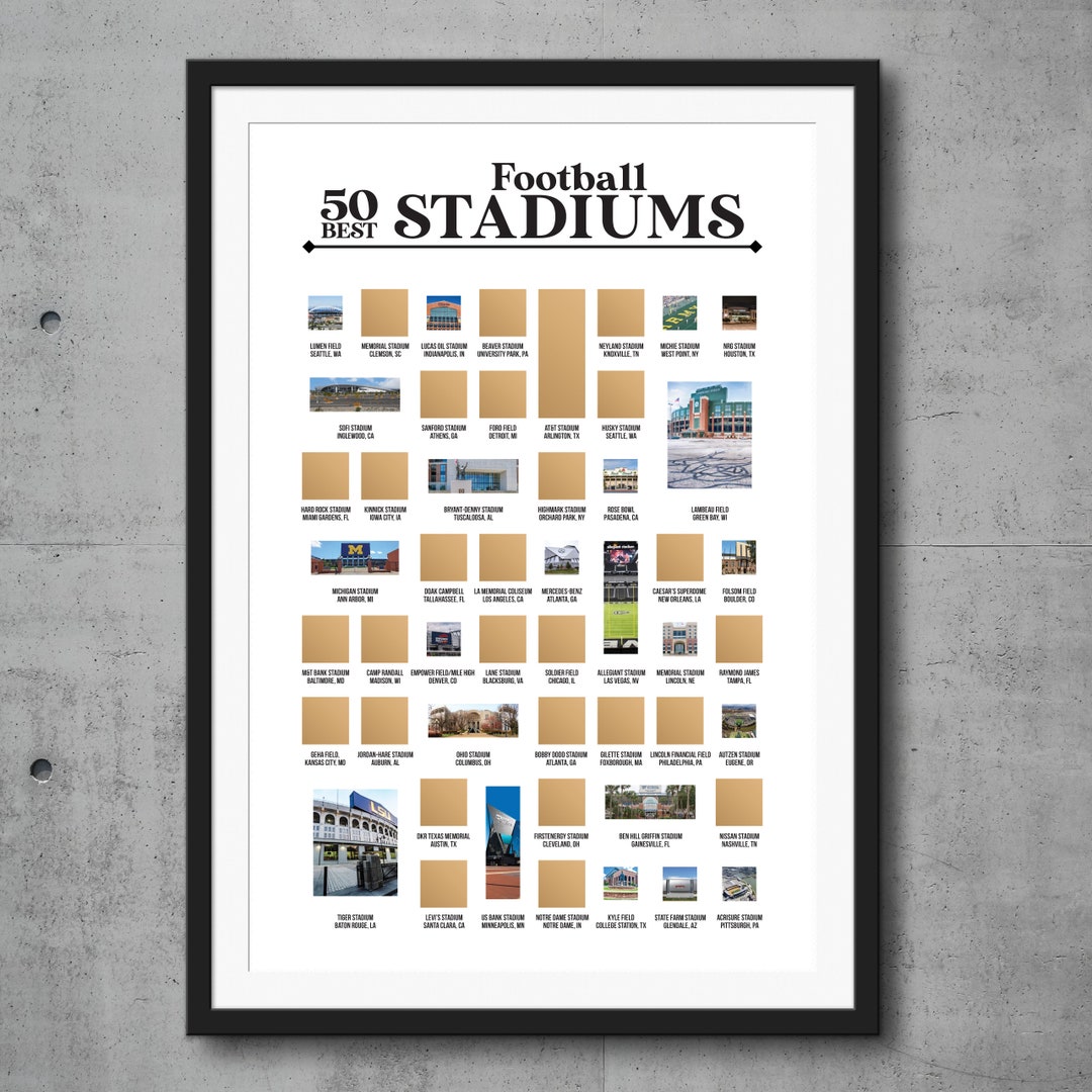 The 50 Best Football Stadiums Scratch off Poster - Football Bucket List ...