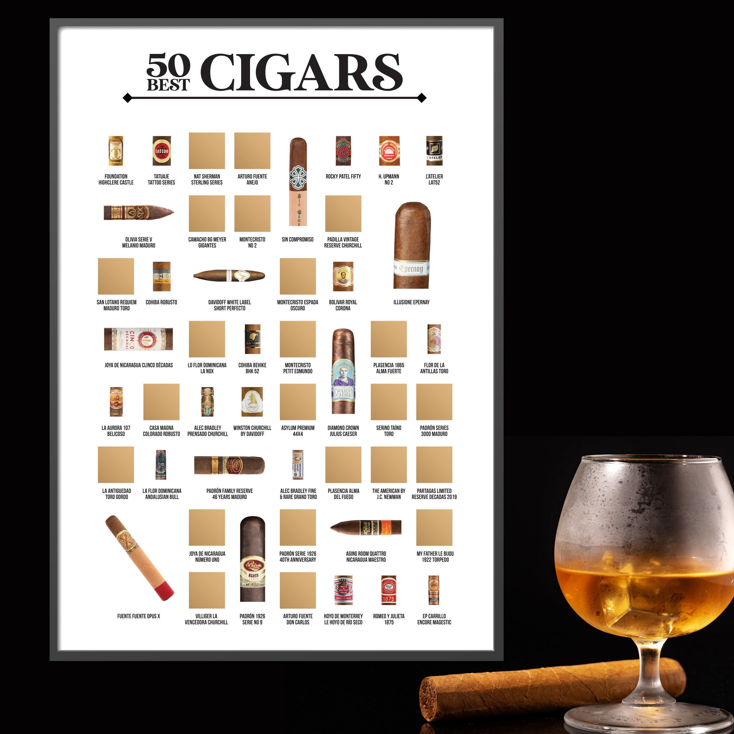 50 Best Cigars Scratch off Poster, Cigar Bucket List, Cigar Gifts for ...