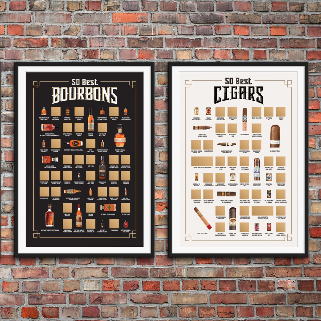 50 Best Bourbons Scratch off Poster and 50 Best Cigars Scratch off ...