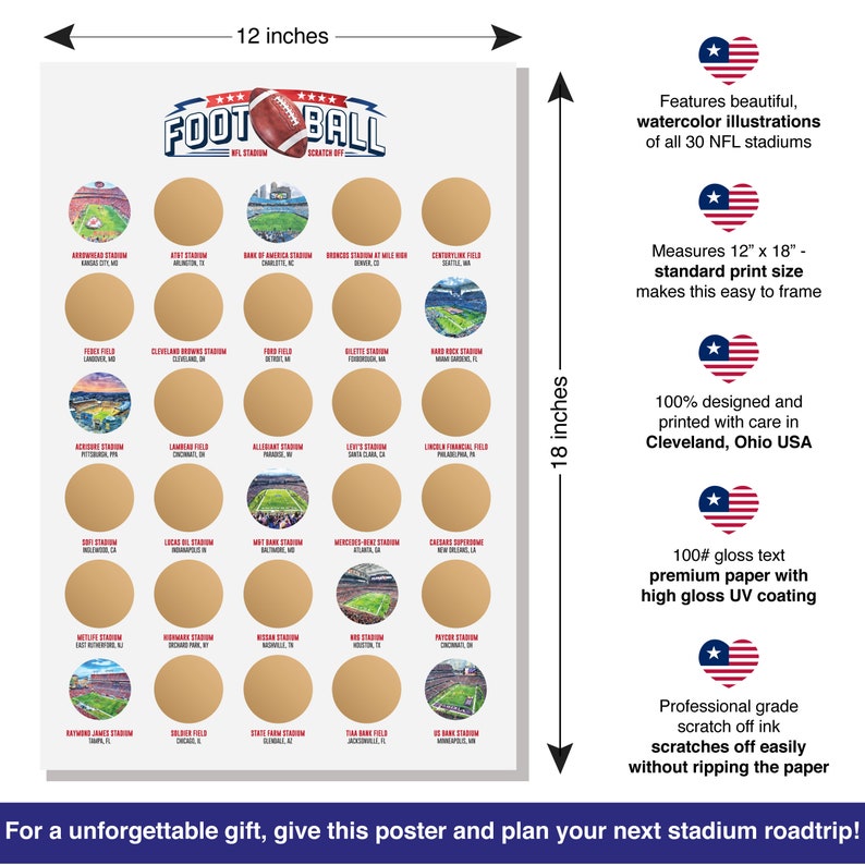 Football Stadium Scratch off Poster, NFL Stadium Map, Football Bucket ...