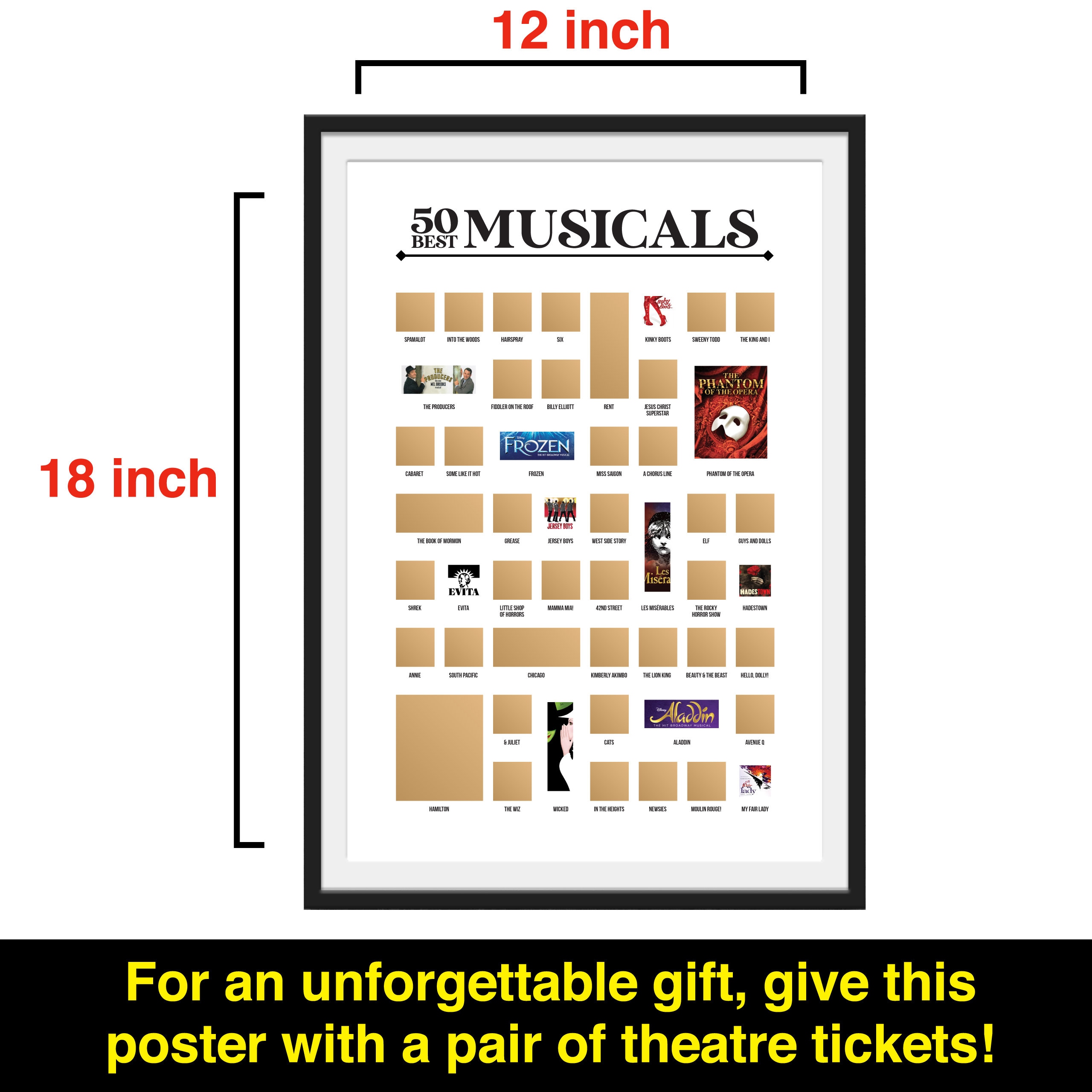 50 Best Musicals Scratch off Poster, Broadway Scratch off Poster ...