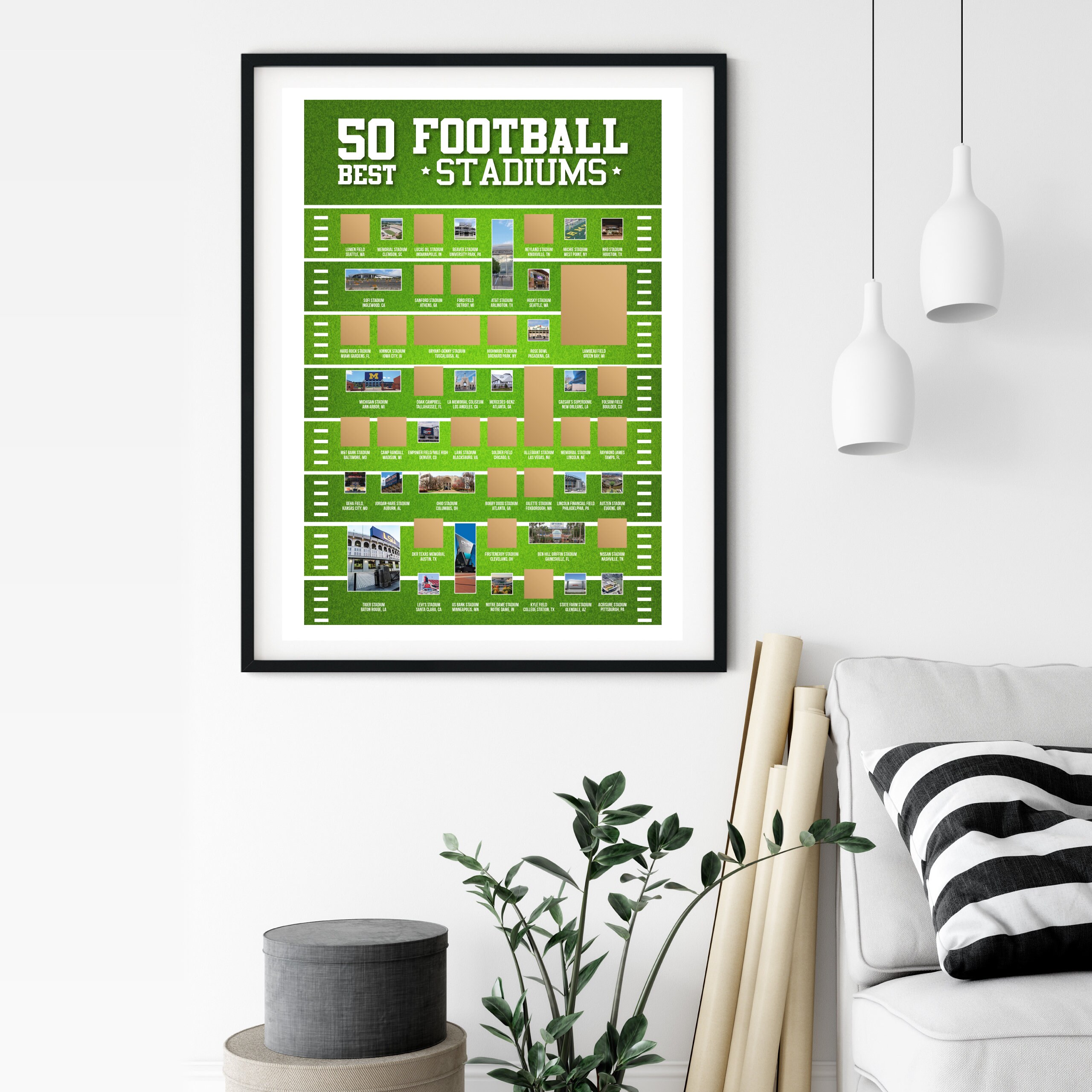 50 Best Football Stadiums Scratch off Poster, Football Stadium Bucket ...