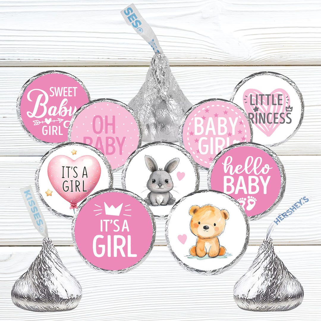It's a Girl Stickers for Chocolate Kisses - Sweet Baby Girl Baby Shower ...