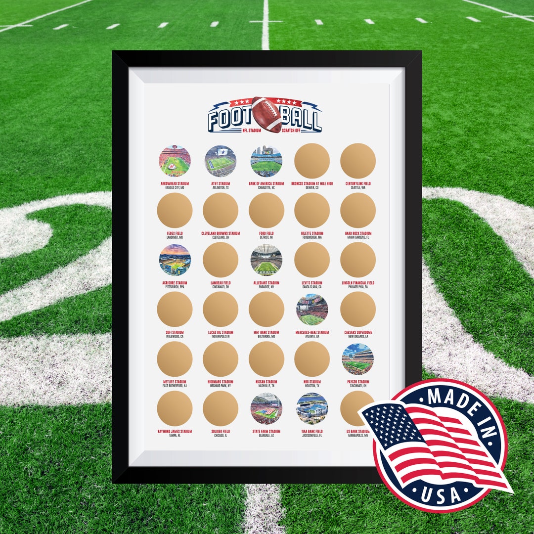 Football Stadium Scratch off Poster, NFL Stadium Map, Football Bucket ...
