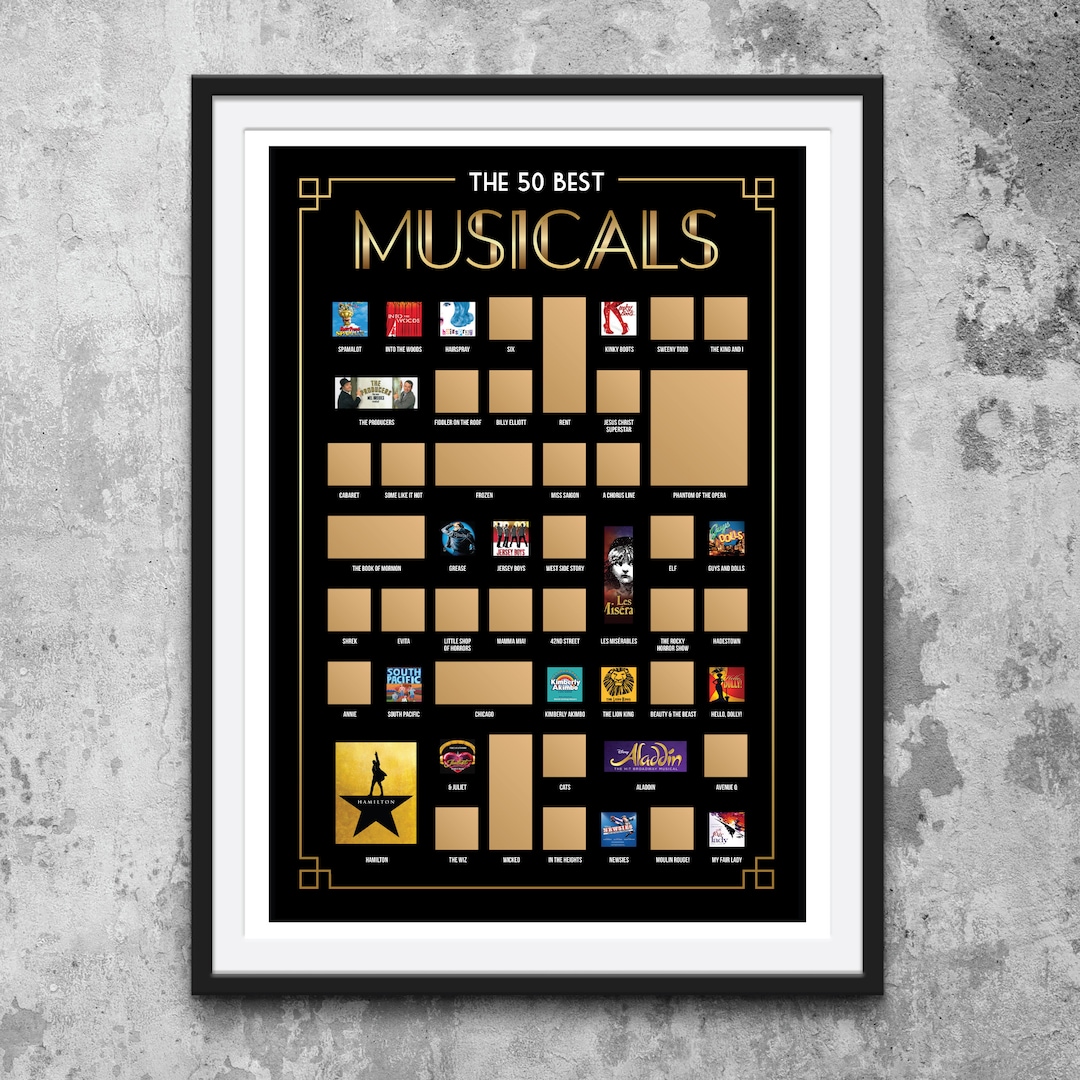 50 Best Musicals Scratch off Poster - Broadway Musicals Scratch off ...