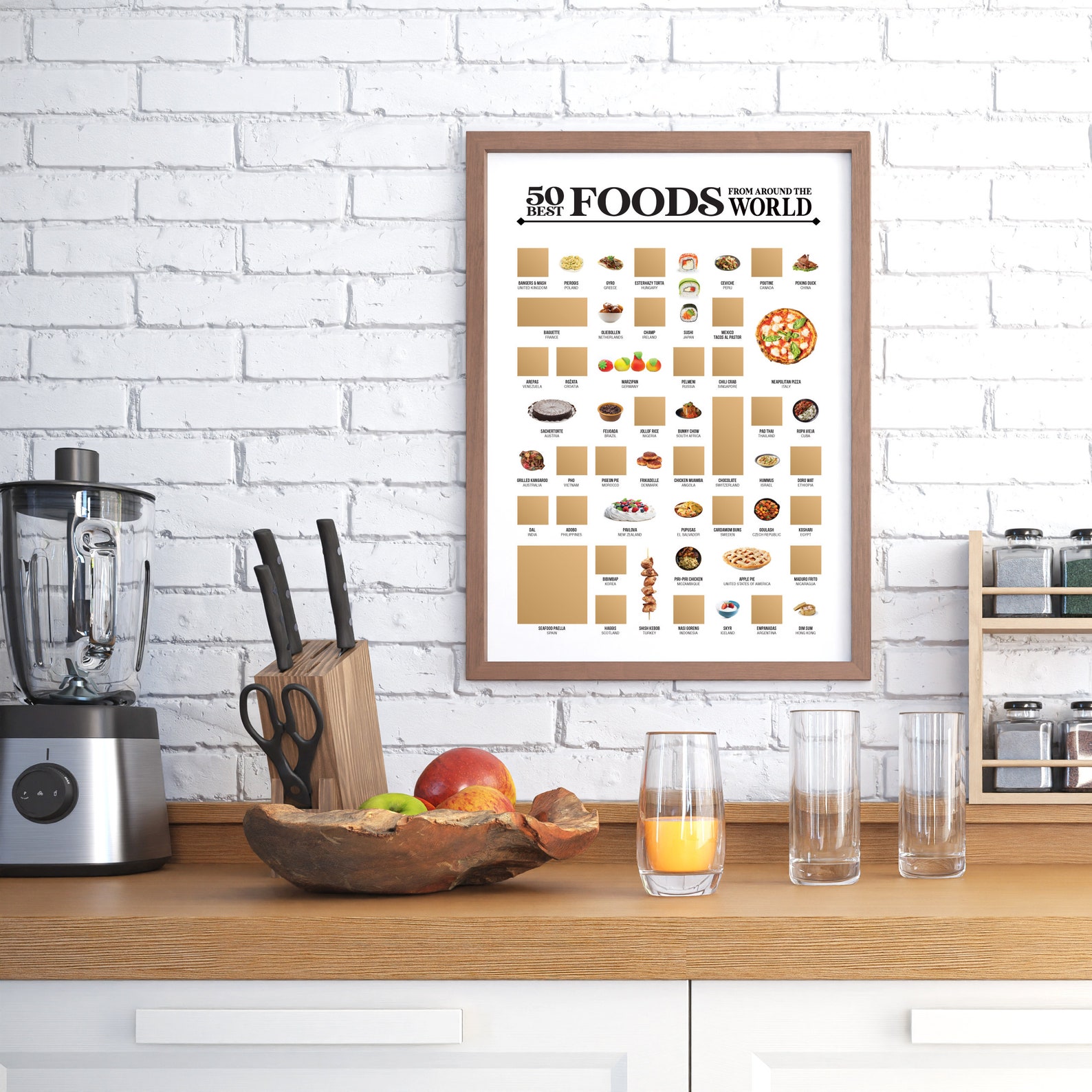 50 Best Foods Scratch off Poster, Foodie Bucket List, Kitchen Wall Art ...