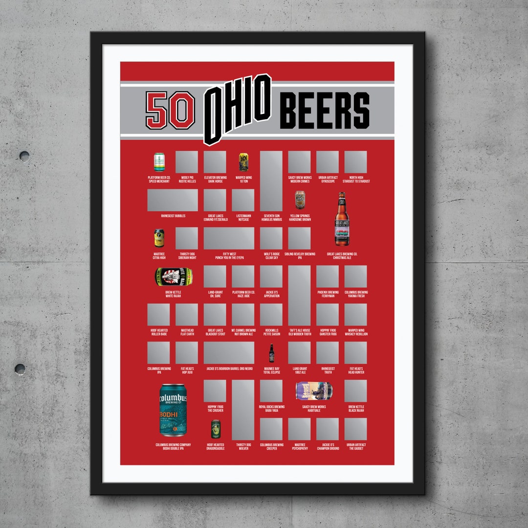 50 Best Ohio Beers Scratch off Poster - Ohio State Gifts - Beer Gifts ...