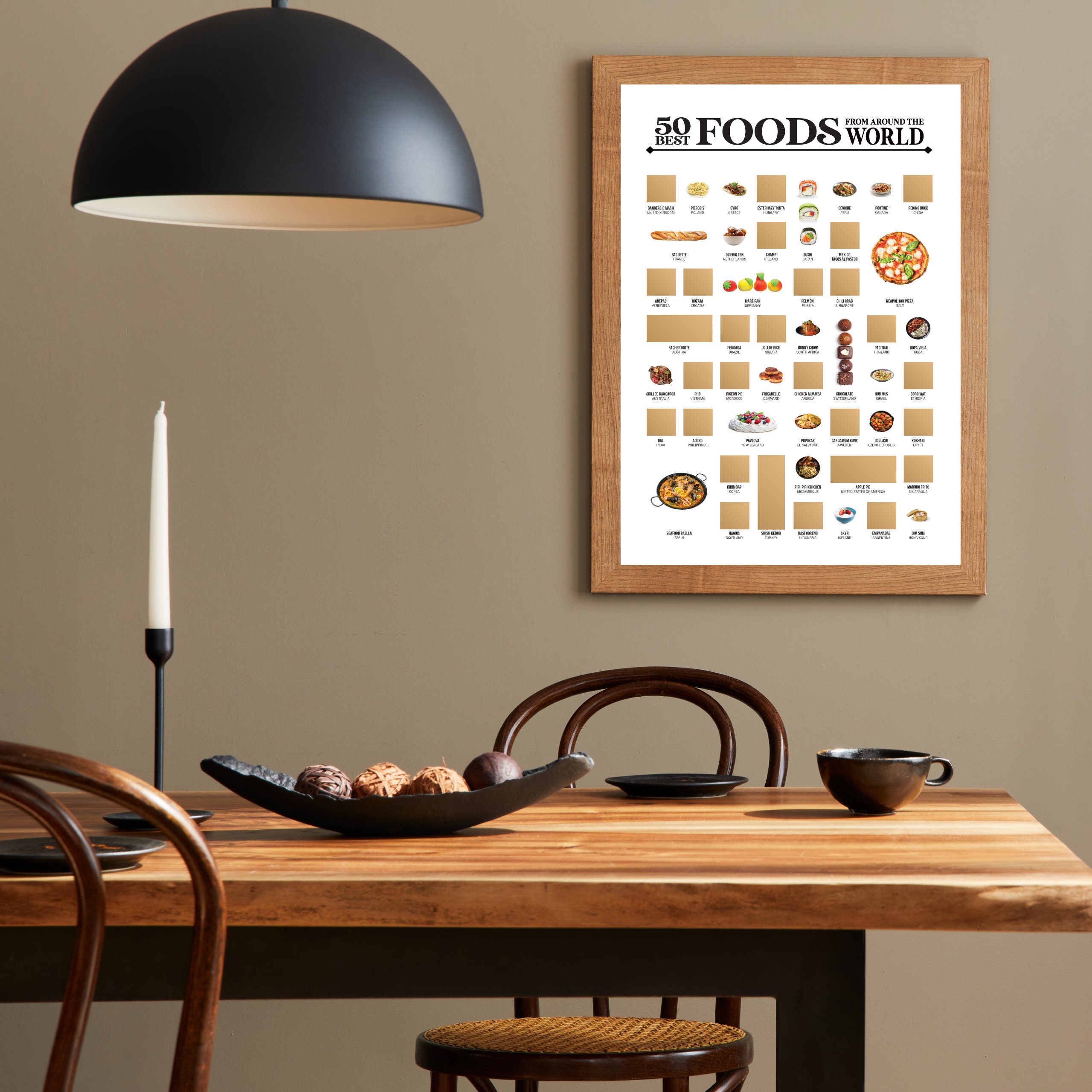 50 Best Foods Scratch off Poster, Foodie Bucket List, Kitchen Wall Art ...