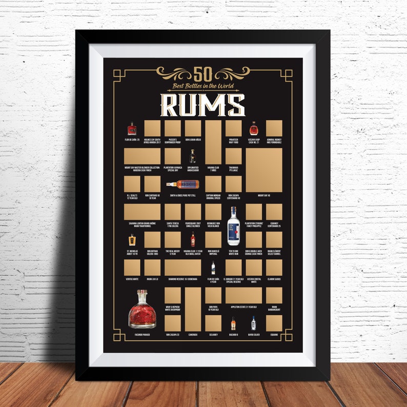 50 Best Rums Scratch off Poster, Rum Bucket List, Rum Gift for Men ...