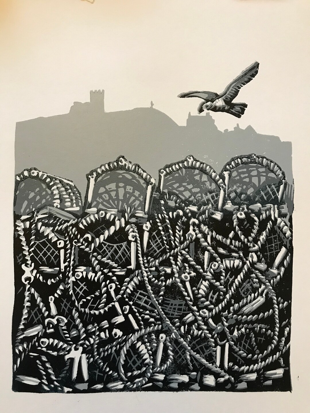 Lobster Pots, Whitby, Limited Edition Linocut Print - Etsy