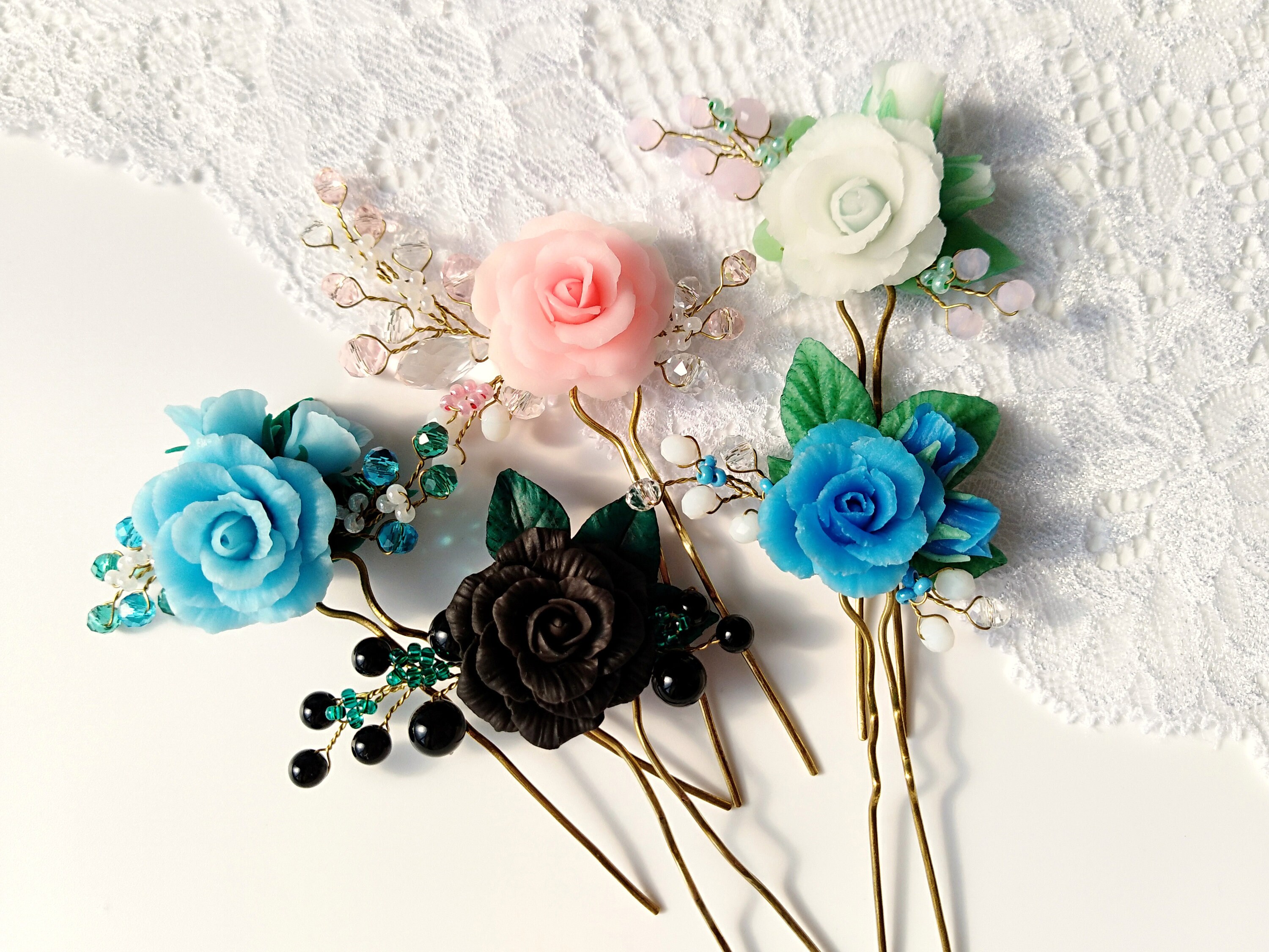 Pink Rose Hair Pin Blush Flower Hair Clip Crystal Vine Accessories for ...