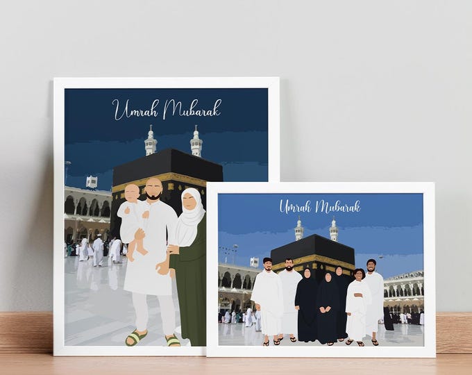 Umrah Mubarak Illustrated Frame, Islamic Room Decor, Family Frames - Etsy