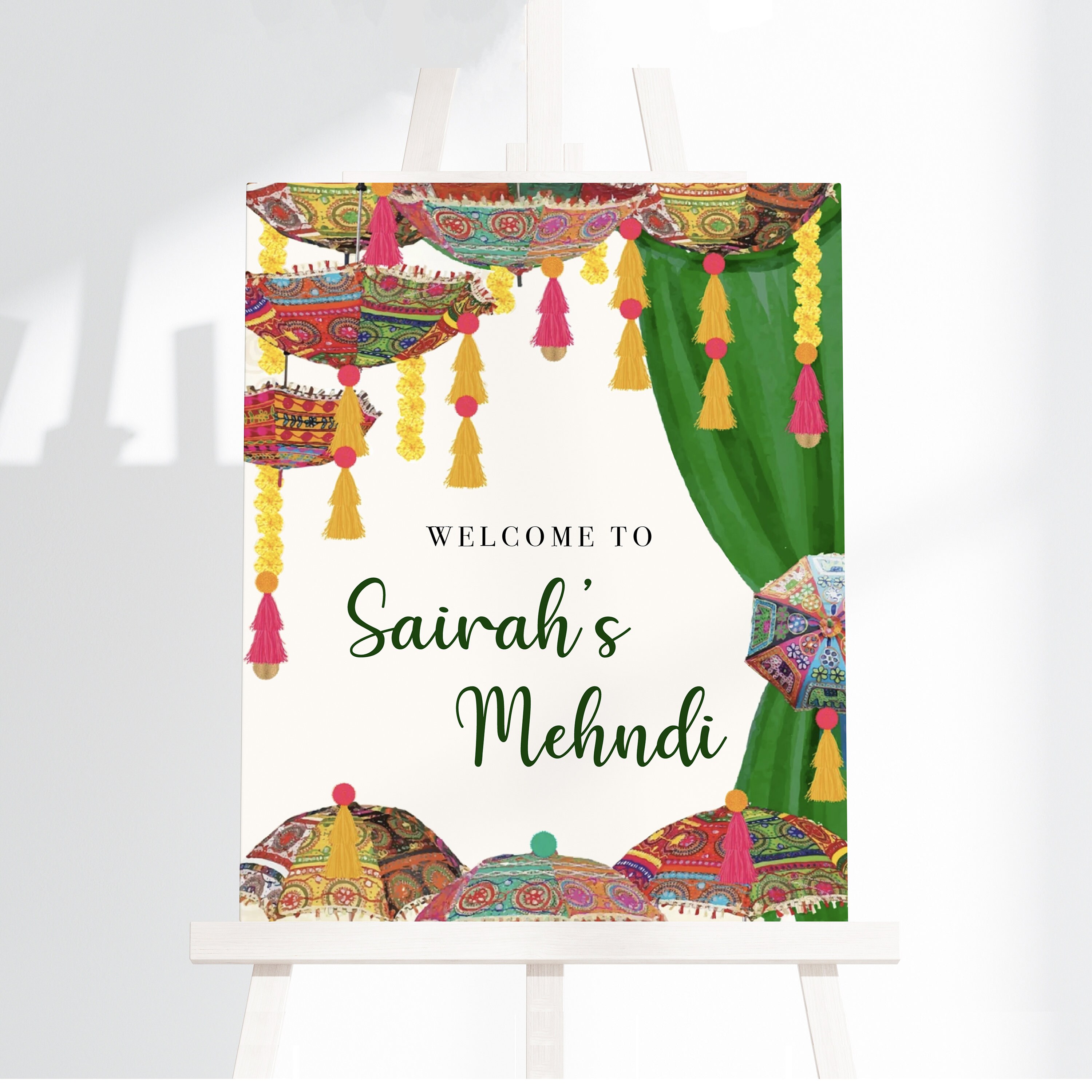 Mehndi Board, Illustrated Umbrella Mendhi Desi Decor as Mehndi Signs ...