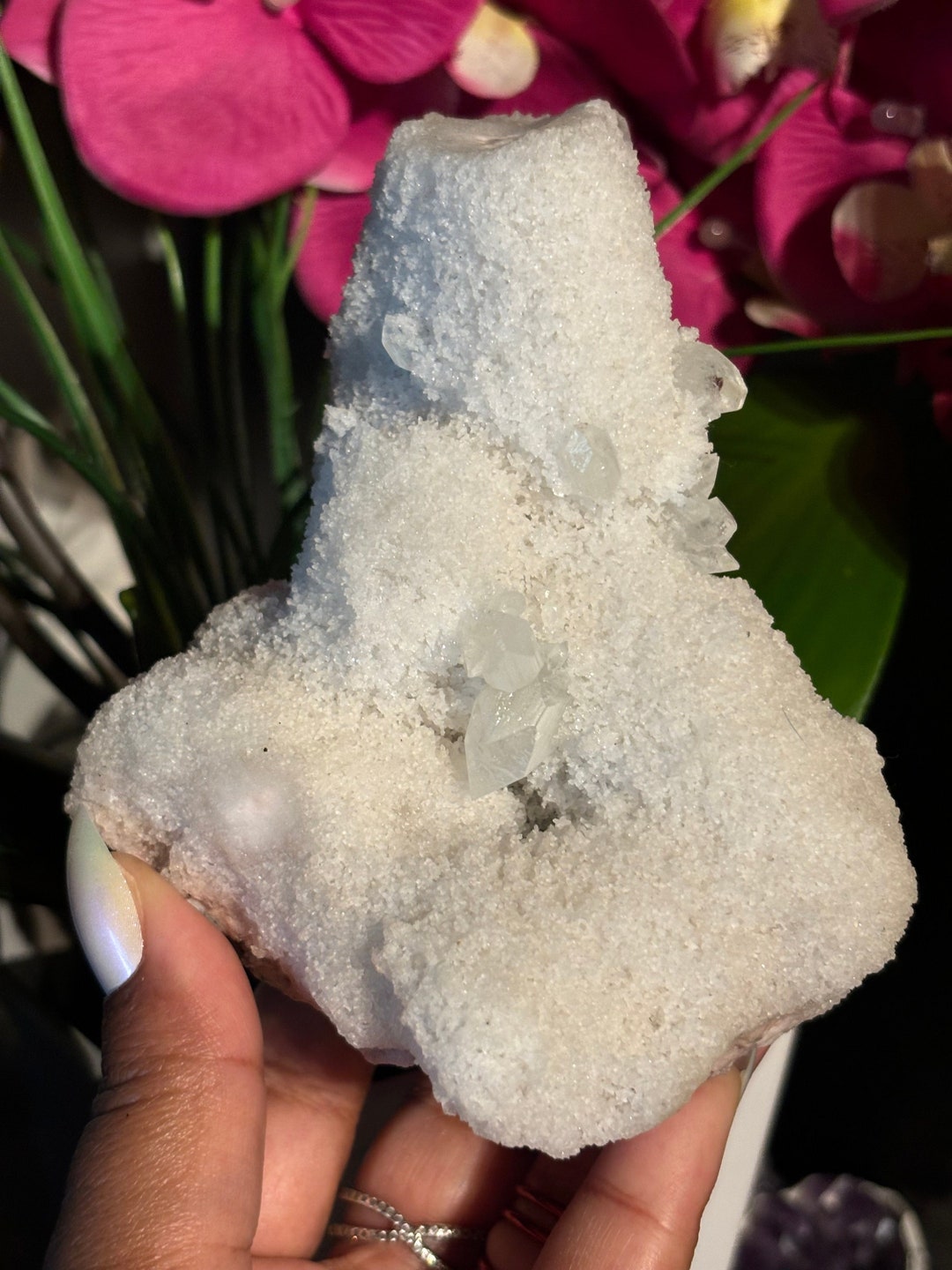 Druzy Dripping Apophyllite on White Chalcedony, Statement Piece, Self ...