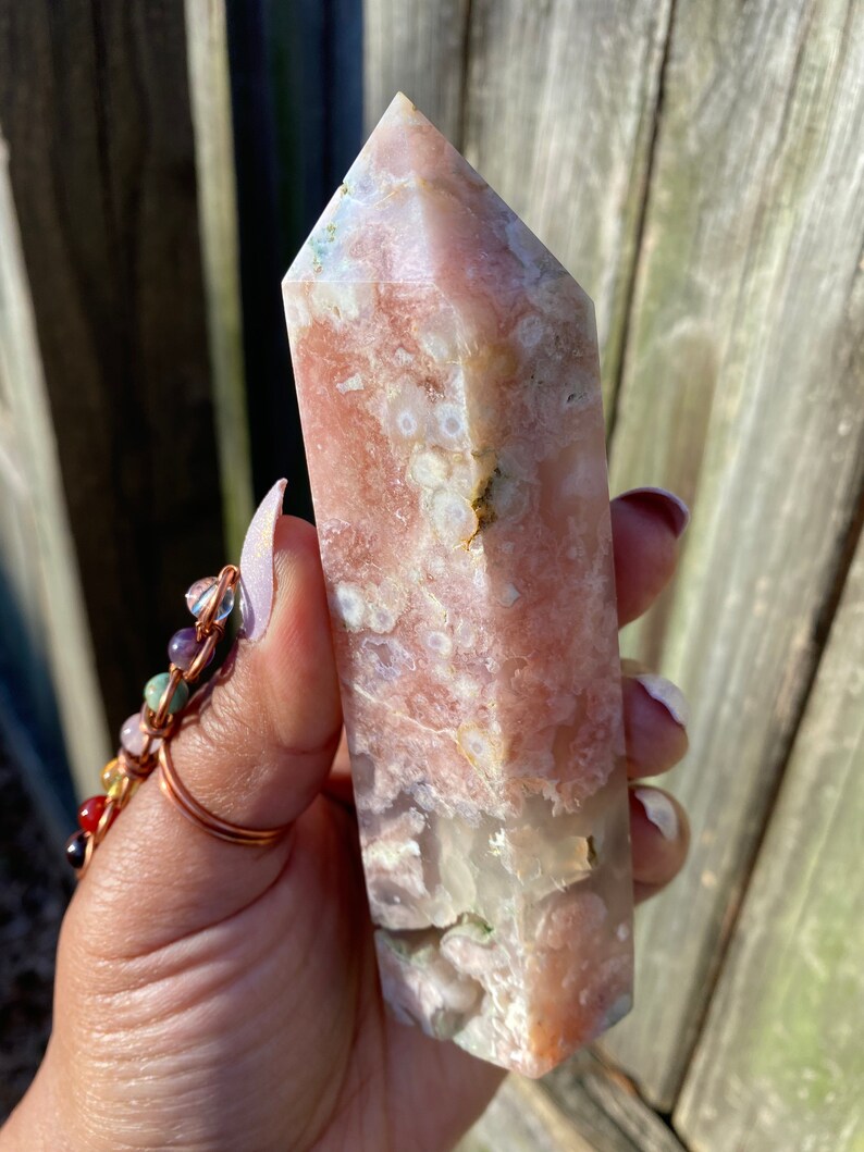 Sparkling High Quality Pink Flower Agate Tower With Druzy - Etsy