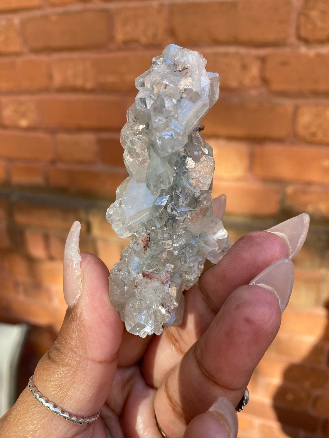 Sparkling Chunky Super Grade Apophyllite Stalactite Wand on Blue ...