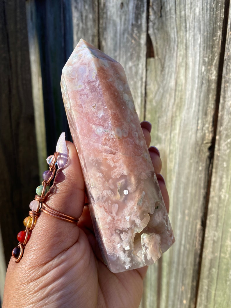 Sparkling High Quality Pink Flower Agate Tower With Druzy - Etsy