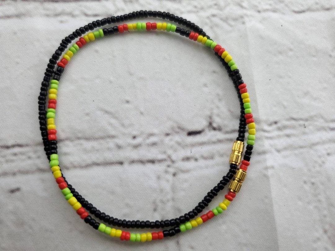 Rastafarian Anklet, Set of 2 Beads Anklets, African Bead Anklets, Ankle ...
