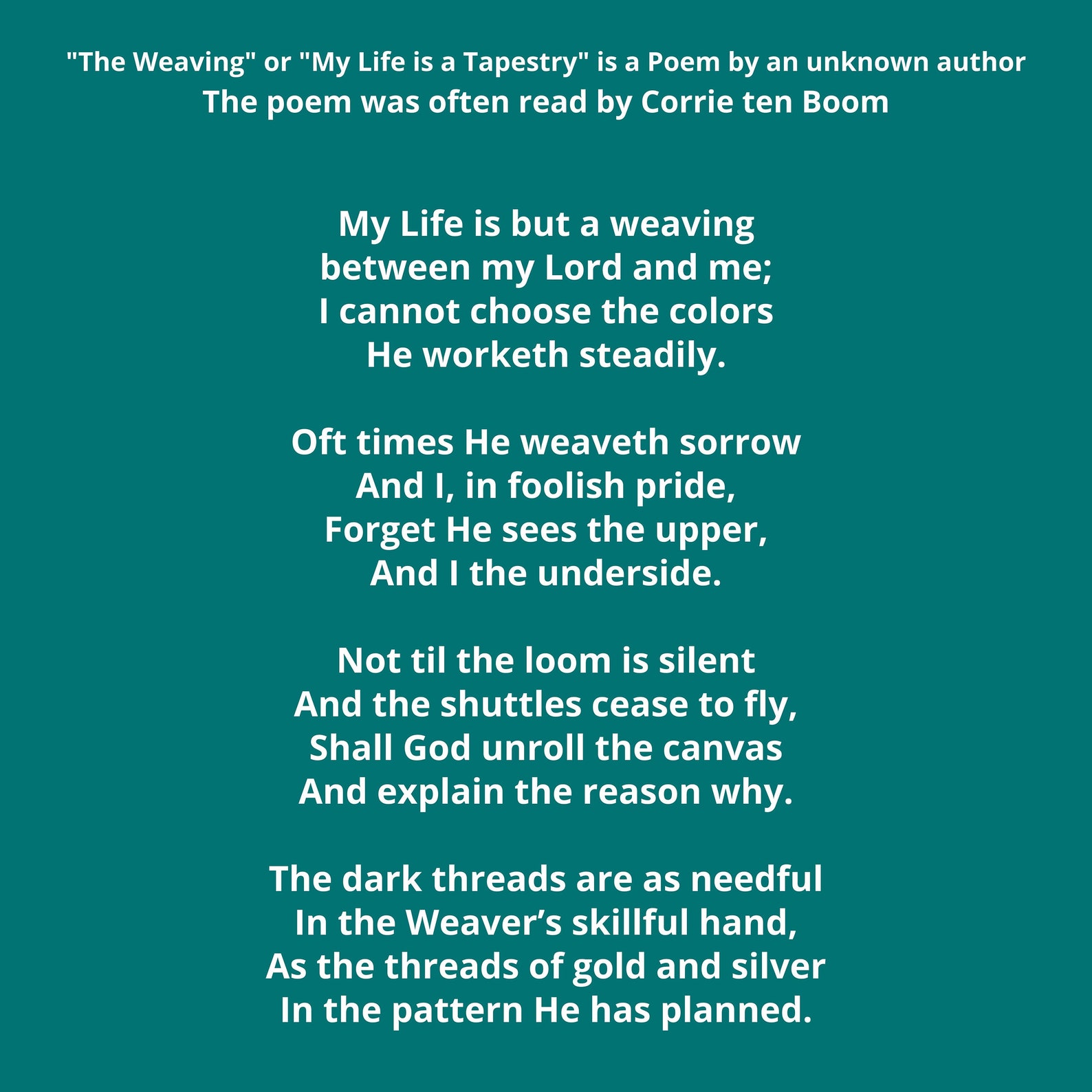 Corrie Ten Boom Tapestry Poem With Floral Border Design 8 X 10 Size ...
