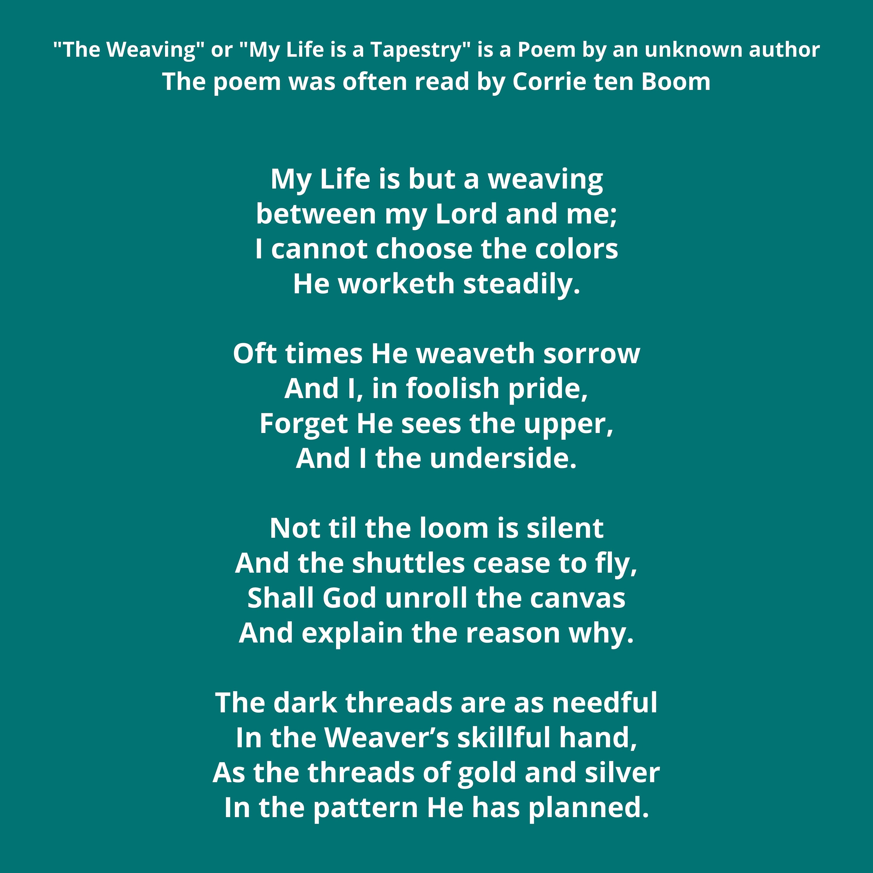 Corrie Ten Boom Tapestry Poem With Floral Border Design 8 X 10 Size ...