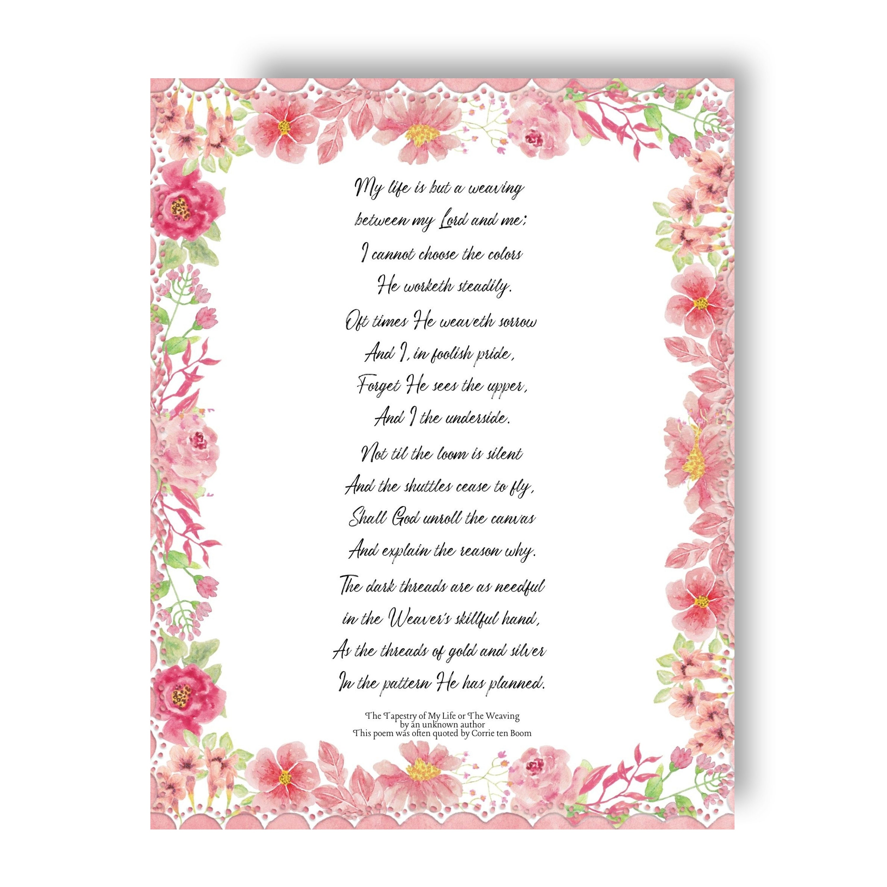 Corrie Ten Boom Tapestry Poem With Floral Border Design 8 X 10 - Etsy UK