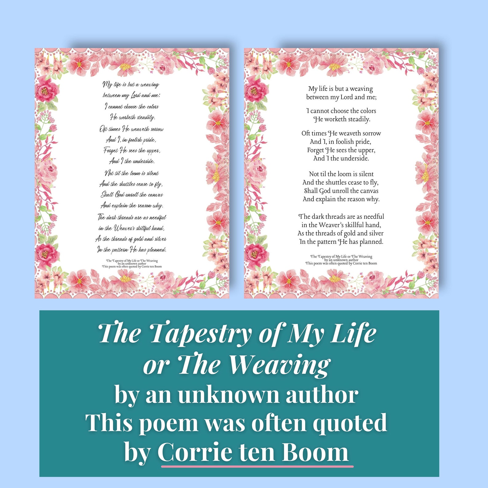 Corrie Ten Boom Tapestry Poem With Floral Border Design 8 X 10 Size ...
