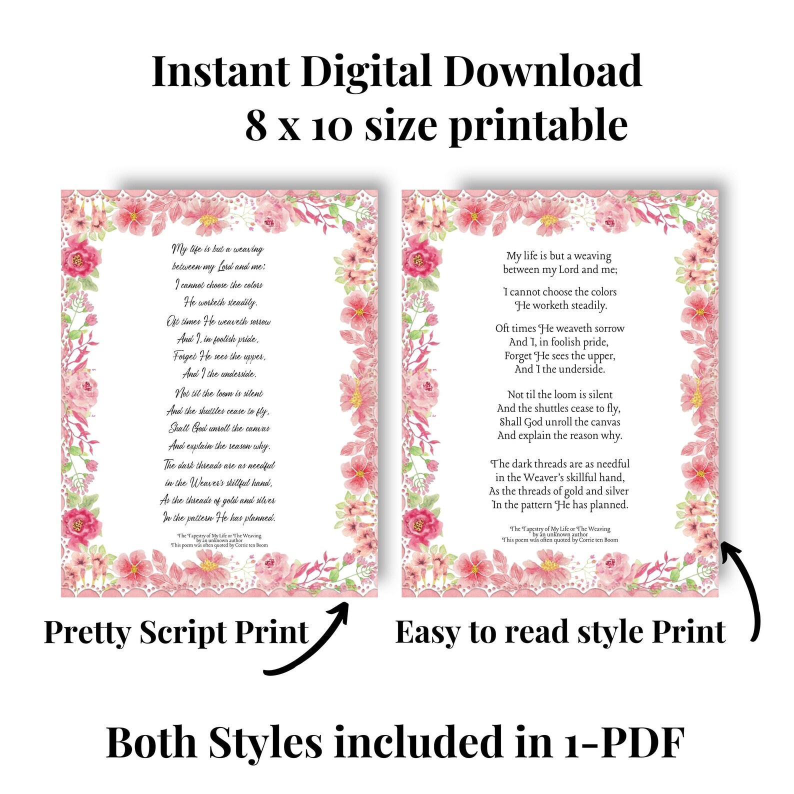 Corrie Ten Boom Tapestry Poem With Floral Border Design 8 X 10 Size ...