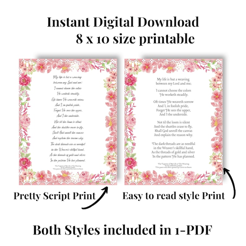 Corrie Ten Boom Tapestry Poem With Floral Border Design 8 X 10 Size ...