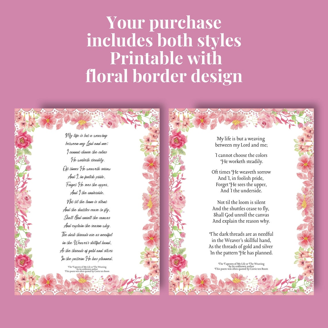 Corrie Ten Boom Tapestry Poem With Floral Border Design 8 X 10 Size ...